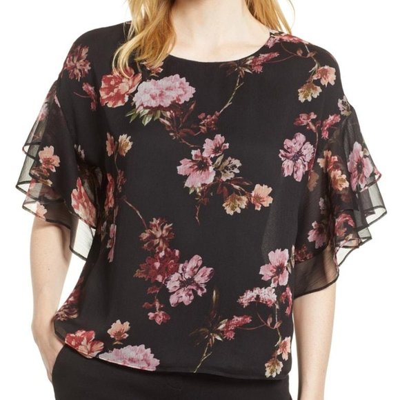 Vince Camuto | Tops | Vince Camuto Tiered Ruffle Garden Floral Sheer Xs ...